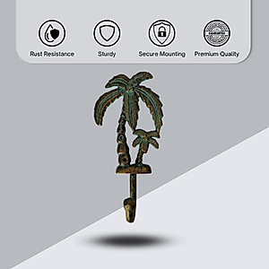 Cast Iron Palm Tree Wall Hooks - Set of 3, 8"x4" Tropical Decorative Hangers, Rustic Black Finish, for Coats, Towels, Bags - Add a Touch of The Tropics to Your Home Decor