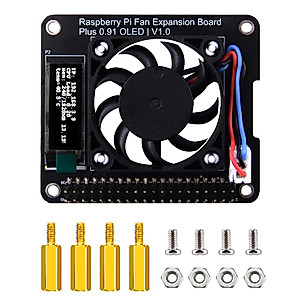 GeeekPi Fan Hat for Raspberry Pi 4 Model B, PWM Fan GPIO Expansion Board with 0.91inch OLED Display for Raspberry Pi 4B/3B+/3B/2B