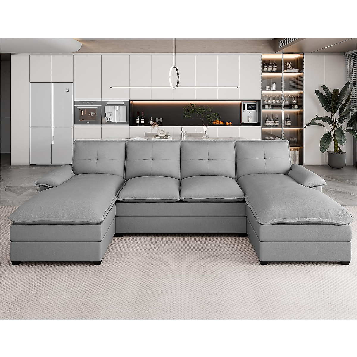 JAMFLY Sectional Couches for Living Room, U-Shaped Couch 4 Seat Sofas with Double Chaises, Modular Sectional Sofa Set for Apartment Furniture for Apartment, Light Grey