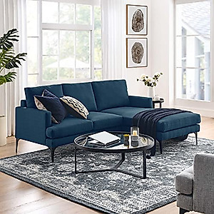 Modway Evermore Right-Facing Metal and Fabric Sectional Sofa in Azure Blue