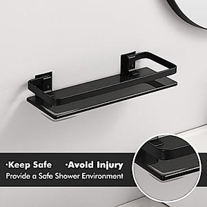 KES Bathroom Glass Shelf Aluminum Black Extra Thick Tempered Glass Rectangular 1 Tier Basket Wall Mounted, 2 Pack, A4126A-BK-P2