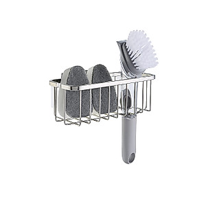 SunnyPoint NeverRust Deluxe Kitchen Sink Suction Holder for Sponges, Scrubbers, Soap, Kitchen, Bathroom, 304 Stainless Steel (Brushed Texture, 7.4 x 3.3 x 2.75 Inch)(Sponge & Brush NOT Included)