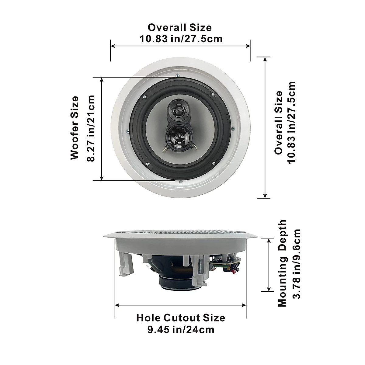 Acoustic Audio CSic83 in Ceiling 8" Speaker Pair 3 Way Home Theater Speakers