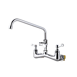 MaxSen Commercial Sink Faucet Wall Mount 8 Inch Adjustable Center with 3/4'' Gargen Hose End,Commercial Kitchen Faucet with 12" Swivel Spout fit for 1,2,3 Restraurant Compartment Sink.