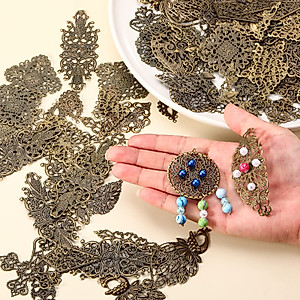 Luinabio 120 Pieces Filigree Connectors Charms Pendants Decoration Tibetan Metal Filigree Findings Embellishments for DIY Hairpin Necklace Earring Jewelry Making(Bronze,Fresh Style)