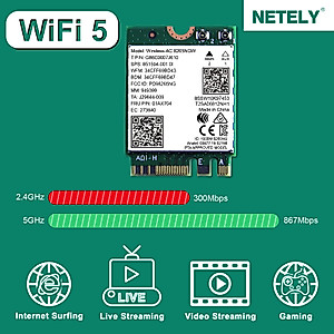 NETELY Wireless-AC 8265NGW Wireless-AC 1200Mbps NGFF M2 Interface WiFi Adapter with Bluetooth 4.2 for Laptop PCs, 2.4GHz 300Mbps & 5GHz 867Mbps Wireless Network Card (Wireless-AC 8265NGW)