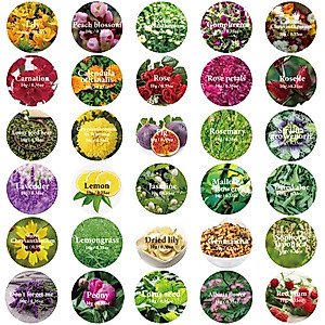 30 Bags Dried Flowers,100% Natural Dried Flowers Herbs Kit for Soap Making, DIY Candle Making,Bath - Include Rose Petals,Lavender,Don't Forget Me,Lilium,Jasmine,Rosebudsand More