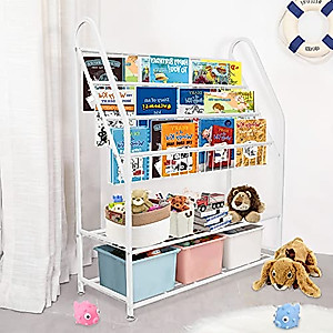 aboxoo Metal Kids Bookshelf Freestanding Bookcase for Children Room 32 in Toy Organizer Large Modern MinimalistWhite Stable Metel Bookstore Bedroom, Living, Library Book Unit Storage