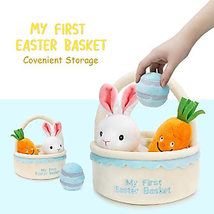 Baby's My First Easter Basket Playset Stuffed Plush Cartoon Bunny Toys Plush for Kids Boys Girls, 4 Pieces