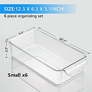 Refrigerator Organizer Bins, REDMOND 6pcs Fridge Organizers and storage clear Stackable for Kitchen, Pantry, Refrigerator, Cabinets, Freezer, 12.3" Long (6 Small)