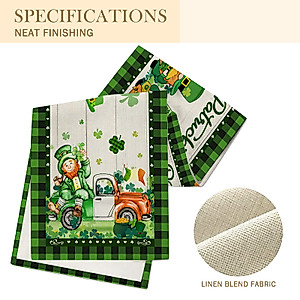 St Patricks Day Table Runner 72 Inch Long, St Patricks Leprechaun Gnomes Table Runner, Shamrocks Green Truck Decorations for Home Dining Room