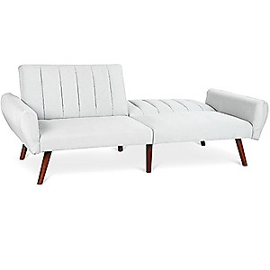 Giantex Futon Sofa Bed Folding Couch Convertible Mattress Premium Linen Upholstery and Wooden Legs (Gray)