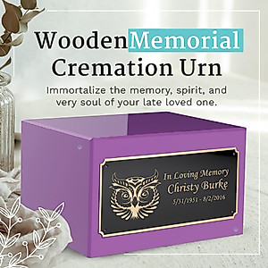 GetUrns Custom Engraved Heritage Purple Adult Cremation Urn Memorial Box for Ashes (Owl)