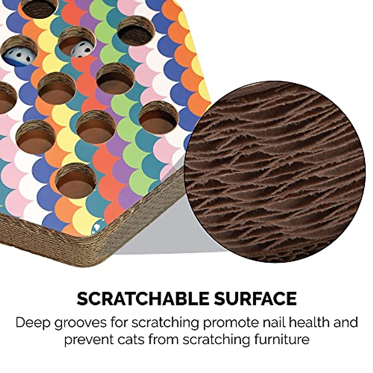 Furhaven Hexagon Corrugated Cat Scratcher Busy Box Toy w/ Catnip - Rainbow Scales, One Size