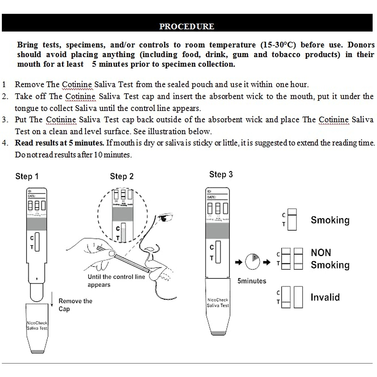 5 Ct-INVBIO Cotinine Saliva Test Kit at Home, Single Panel Oral COT Test, Cut-Off Level at 50 ng/mL, Highly Sensitive and Accurate