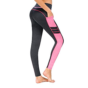 Flatik Women's Activewear Workout Yoga Pants Exercise Running Leggings with Side Pocket (X-Large, 1013Black/Black White)