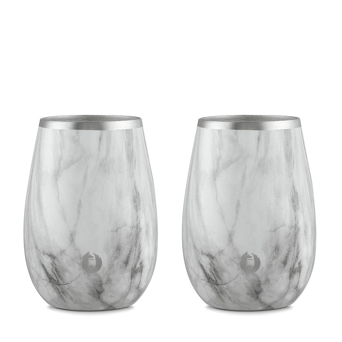 SNOWFOX Premium Vacuum Insulated Stainless Steel Classic White Wine Glass - Set of 2 -Chilled Wine Stays Icy Cold -Lightweight Stemless Cocktail Glasses -Elegant Home Entertaining Barware -8oz -Marble