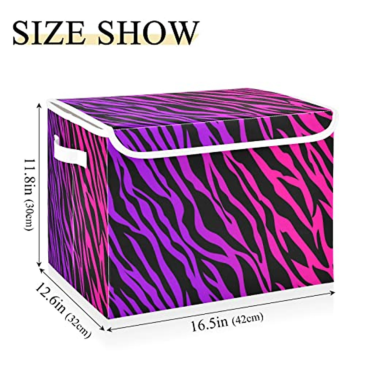 xigua Zebra Print Wallpaper Storage Bins with Lids Foldable Large Cube Storage Boxes with Handles for Home Bedroom Closet Office (16.5x12.6x11.8 in)