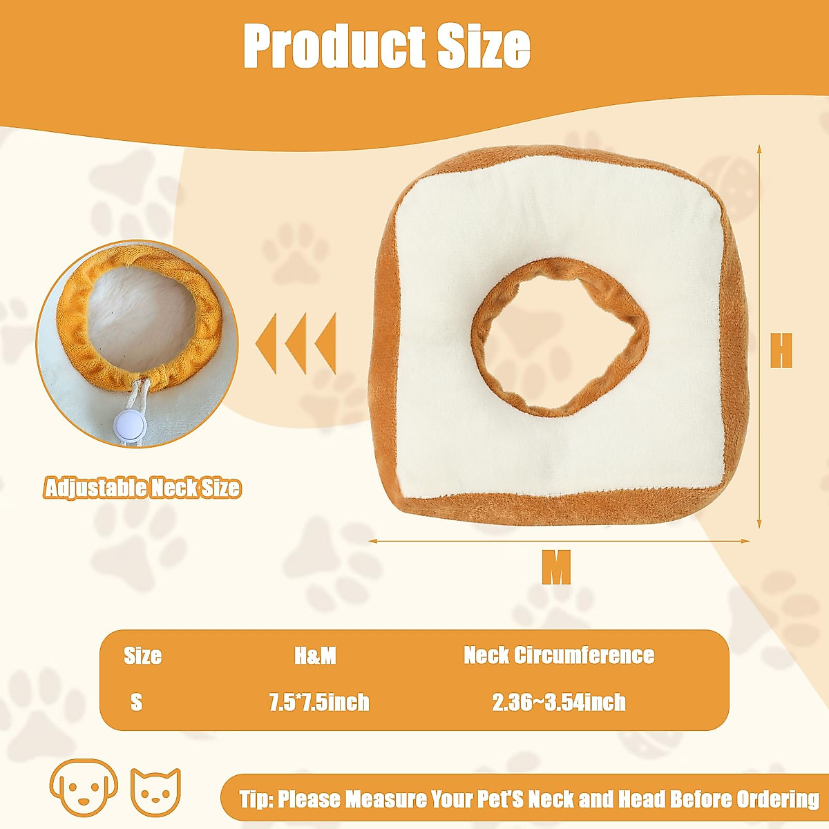 2 Pcs Adjustable Soft Dog Collar for Dog and Cat Recovery Cone Collar Cute Toast Shapes Dog Neck Cone After Surgery Elizabethan Collar for Puppy Cat Kitten