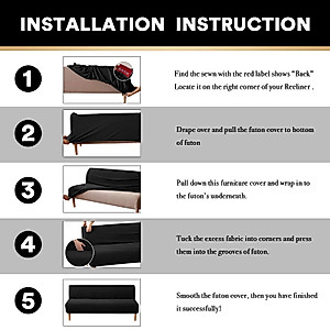 PrinceDeco Stretch Armless Futon Cover Futon Slipcover Full Queen Size Futon Couch Cover Futon Sofa Cover Futon Bed Cover Furniture Protector with Elastic Bottom, Checked Pattern Jacquard, Black