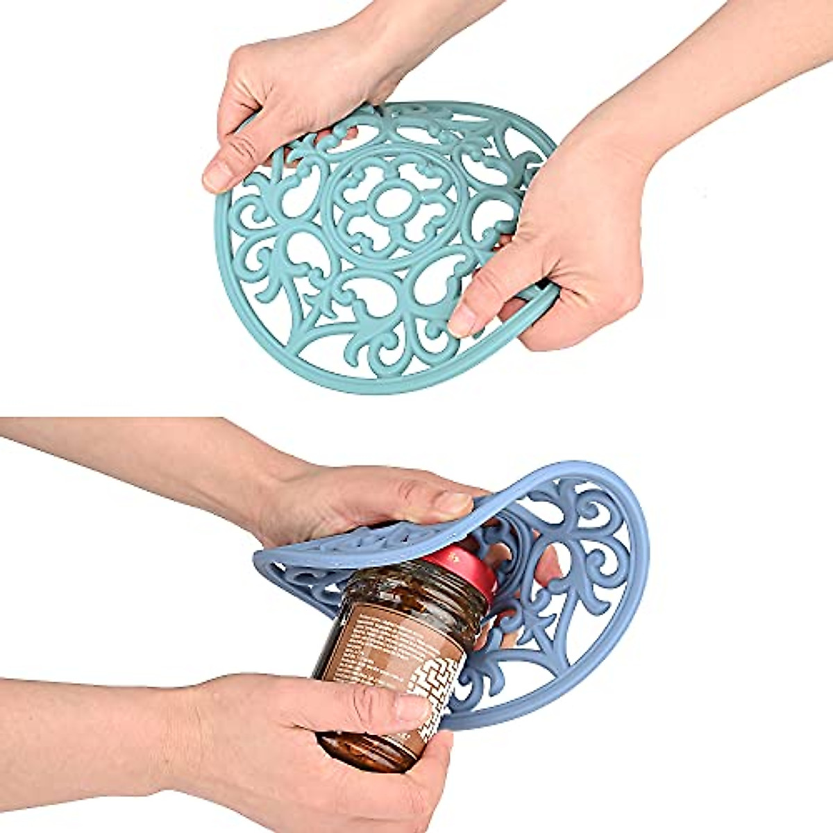 Smitchraft Silicone Trivets for Hot Dishes, Pots and Pans, Hot Pads for Kitchen Quartz Countertops, Silicone Pot Holders Mat, Multi-use Carved Heat Resistant Mat for Counter & Table, Set of 3 Black