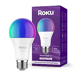 Roku Smart Light Bulbs (Color, 1-Pack) - Dimmable A19 Color Lightbulbs with Adjustable Brightness & Temperature - WiFi Smart Bulbs Works Voice, Alexa & Google Assistant - Smart Home Products