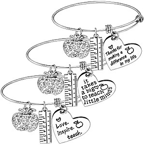 Nzztont Pack Of 3 Teacher Bangles Gifts For Teacher Open School Gifts For Teachers Thank You Bangle Bracelets (3PCs Bangles Mixed Style 01)