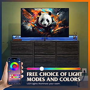 WLIVE Led Dresser for Bedroom, Wide Black Dresser TV Stand for Bedroom with LED Lights and Power Outlet, Chest of Drawers for Clothing, 9 Fabric Drawers and Wood Top for Living Room, Entryway