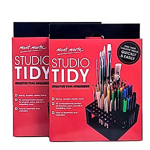 MONT MARTE Studio Tidy 2 Pack. 96 Hole Plastic Pencil & Brush Holder for Paint Brushes, Pencils, Markers, Pens and Modeling Tools. Provides Excellent Art Studio Organization.