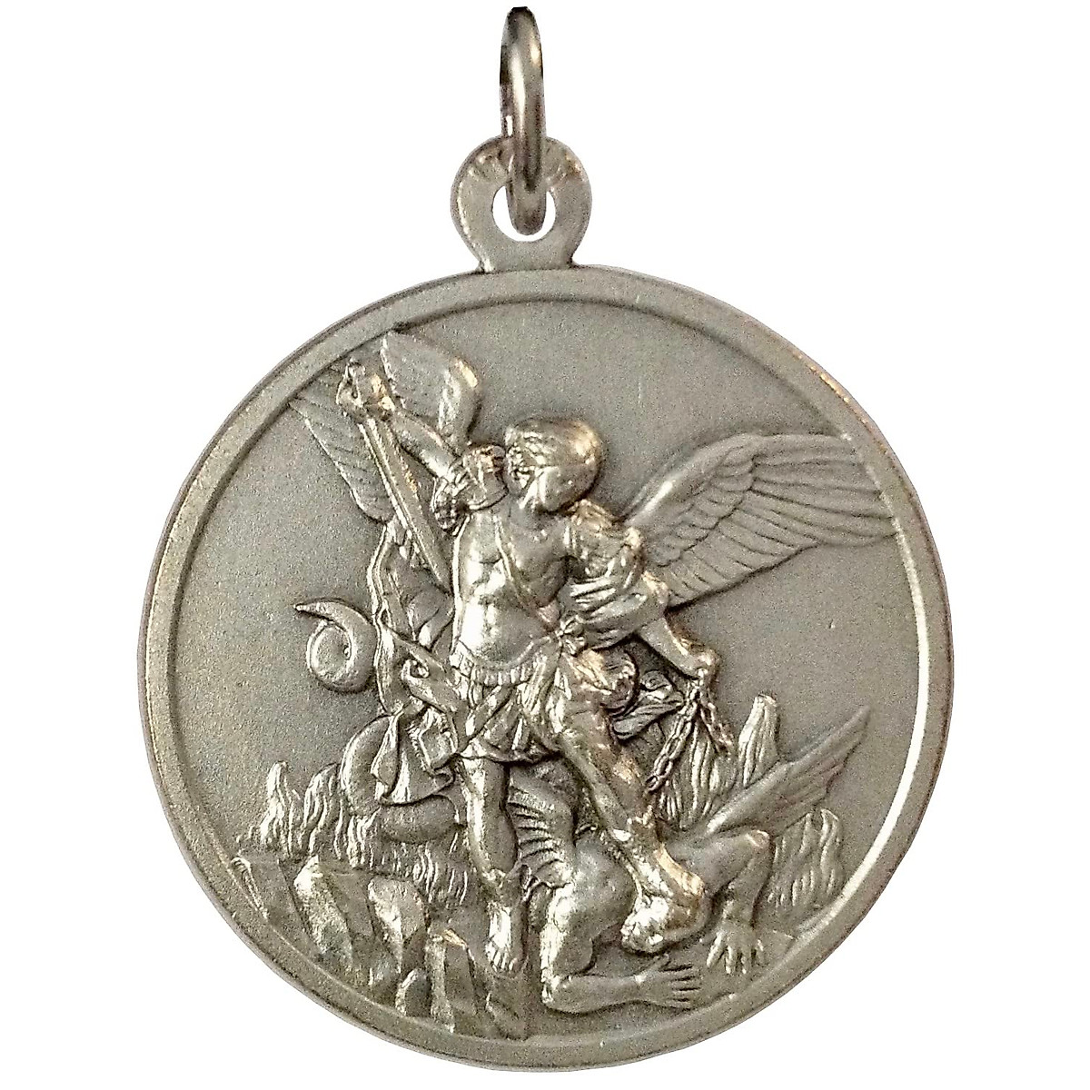 Saint Michael The Archangel Silver Tone Medal - BIg Size - 32 mm - Made in HIGH RELIEF