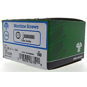 Hillman 111727 1 1 1 8-32 x 1-1/4-Inch Truss Combo Head Machine Screw, 100-Pack,Zinc