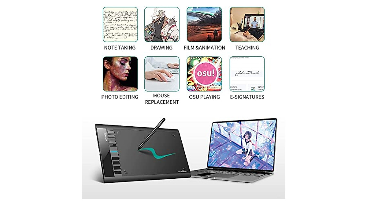 XPPen Star03 V2 Drawing Tablet Graphics Drawing Pen Tablet with 8192 Levels Pen Pressure Battery ...