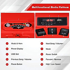 Costzon Kids ATV, 12V Battery Powered Electric Vehicle w/LED Lights, High & Low Speed, Horn, Music, USB, Treaded Tires, Ride on Car 4 Wheeler Quad for Boys & Girls Gift, Ride on ATV (Red)