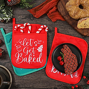 Yaomiao 10 Pcs Christmas Pot Holders with Pocket Fall Pot Holder Potholder Gift Hot Pads Heat Resistant Oven Mitts Cookie Bag for Kitchen Baking Cooking (Red, Green,Simple)