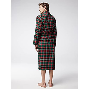 SIORO Mens Robes Flannel 100% Cotton Plaid Bath Robe Soft Flannel Bathrobe Sleepwear for Bath Shower Lounging, Christmas Red and Green Plaid, Large