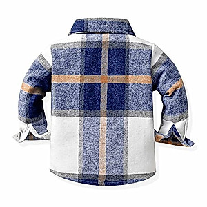 Kids Boys Girls Plaid Flannel Shirt Jacket Long Sleeve Lapel Button Down Shacket Coats Fall Winter Clothes,0-10Years