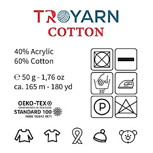 Troyarn Cotton 60% Cotton 40% Acrylic Yarn, Soft, Fine/Sport (2) for Crochet and Knitting 1.76 Oz (50g) / 180 Yds (165m) (10323 - Light Blue)