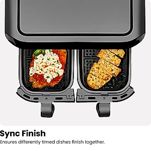 Chefman 6 Quart Dual Basket Air Fryer - Digital Touchscreen, Smart Sync Finish, Hi-Fry, Auto Shutoff, 2 Independent 3QT Nonstick Dishwasher-Safe Frying Baskets - Digital Double Air Fryer - Black