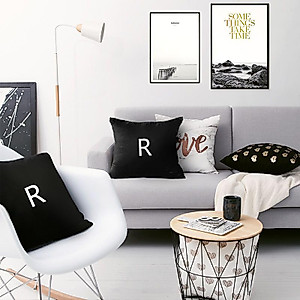 Snycler Black Pillow Cover Set of 2 Throw Pillow Case English Alphabet R 18x18 Inch Soft Throw Pillow Case Modern Cushion Cover Square Pillowcase Decoration for Sofa Bed Chair Car