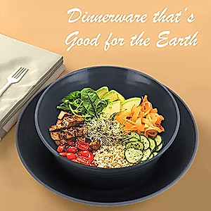 Wrova Wheat Straw Dinnerware Sets - 8 set Unbreakable Microwave Safe Dishes - Reusable Wheat Straw Plates and Bowls Sets for Kitchen - Kid’s Wheat Straw Bowls and Plate for Cereal, Soup （4 color）