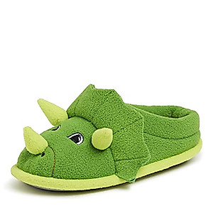 Dearfoams Easter Basket Stuffers Gifts for Kids Washable Animal Critter Slippers, Green Dinosaur, 4-5 Big Kid