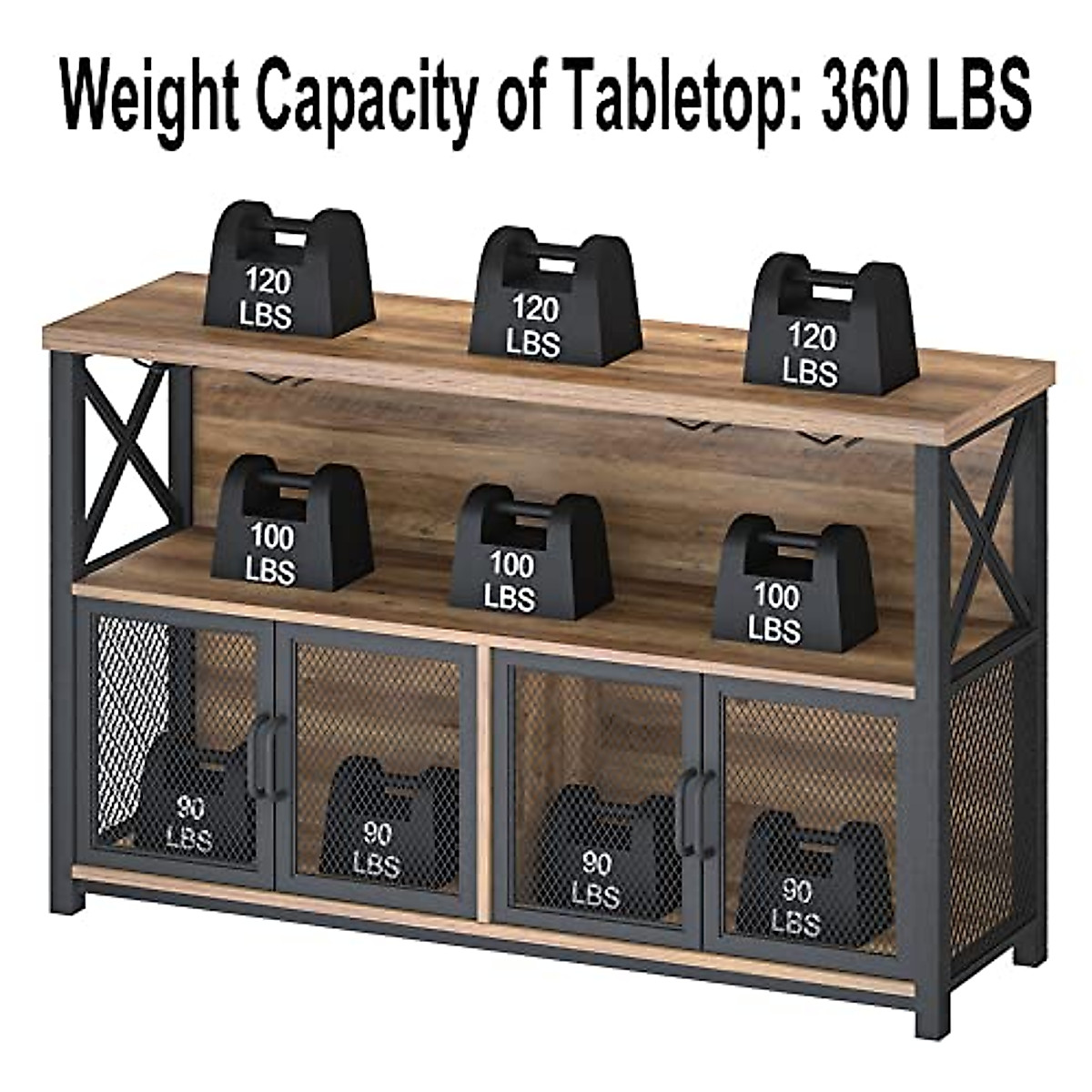 LVB Wine Bar Cabinet, Industrial Sideboard Buffet/Coffee Bar Cabinet for Liquor and Glasses, Farmhouse Metal Wood Rack Cabinet for Home Living Dining Room Kitchen, Rustic Oak, 47 Inch