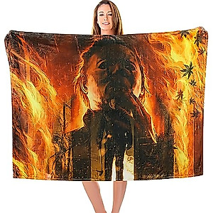 Michael Myers Blanket, Horror Movie Throw Blanket, Halloween Flannel Cozy Plush Blanket for Bed Couch Bedroom (Yellow-Flannel, 50x60in)