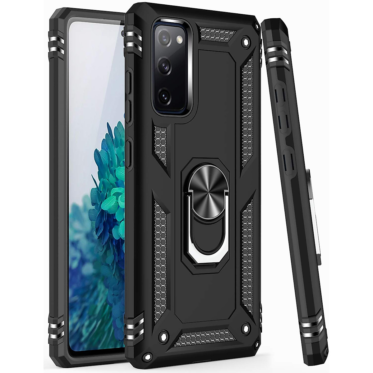 LUMARKE for Galaxy S20 FE Case with Screen Protector,Pass 16ft. Drop Tested Military Grade Cover with Magnetic Ring Kickstand,Protective Phone Case for Samsung Galaxy S20 FE Black