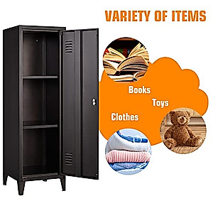 ZAOUS 50" Storage Locker Cabinet Employee Lockers with 1 Door, Metal Lockers for Employees Steel Locker Small School Locker Metal Wall Locker for Home Gym Office Garage (Black)