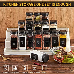 Skiileor 25 Pcs Spice Jars with Label- Glass Spice Jars with Black Metal Caps,Shaker Lids, Funnel, Chalk Pen, Brush,Cleaning Cloth 4oz Seasoning Containers Bottles for Spice Rack, Cabinet, Drawer