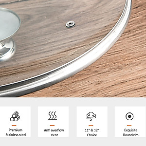 Glass Lid for 12 in Frying Pan, Tempered Replacement Top for 12 inches Cookware, Skillets, Stainless Steel Pans &Pots, Cast Iron, Cast Aluminium Pans, Dutch Ovens 30 cm