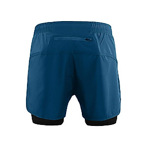 LIXADA Men's 2-in-1 Running Shorts Quick Drying Breathable Active Training Exercise Jogging Cycling Shorts with Longer Liner & Reflective Elements, Black/Blue/Green/Grey (Dark Blue, S)