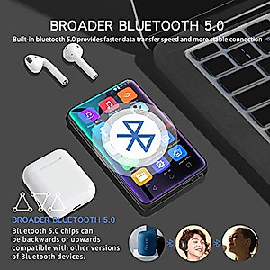 MYMAHDI 80GB MP3 Player with Bluetooth and WiFi,4" Music Player Touch Screen with Spotify, Pandra, Android Streaming MP3 Player with Audible, HiFi MP4 Player with Speaker and Deezer, Max Support 1 TB