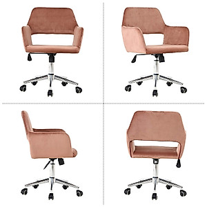 Velvet Fabric Home Office Chair with Open Back Upholstered Swivel Desk Chair with Arms and Adjustable Height for Small Spaces Home Office Living Room Bedroom Pink